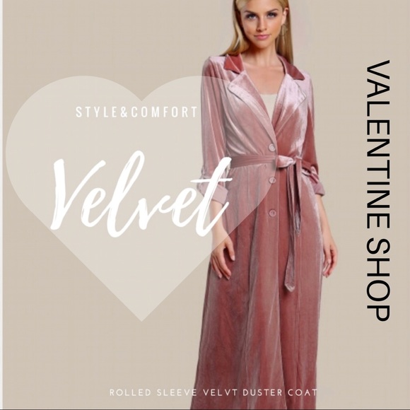 azure bleu | Jackets & Coats | Blush Rolled Sleeve Velvet Duster | Poshmark